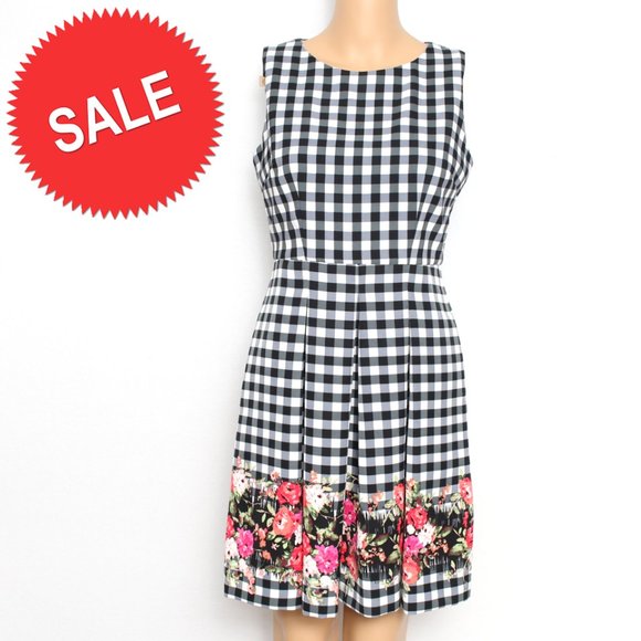 R&K | Dresses | New Rk Checkered Floral Print Fit Flare Dress Sz 2p ...